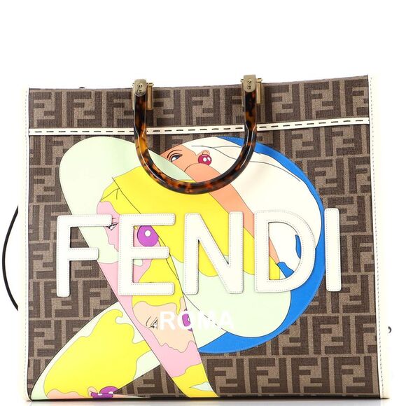 Fendi | Bags | Fendi Antonio Lopez Sunshine Shopper Tote Zucca Coated Canvas With Printed Leath ...